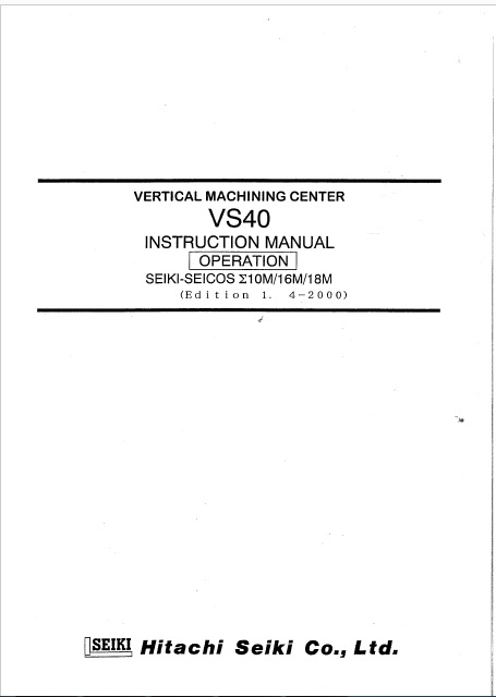 Operator Manuals - Hitachi Seiki
